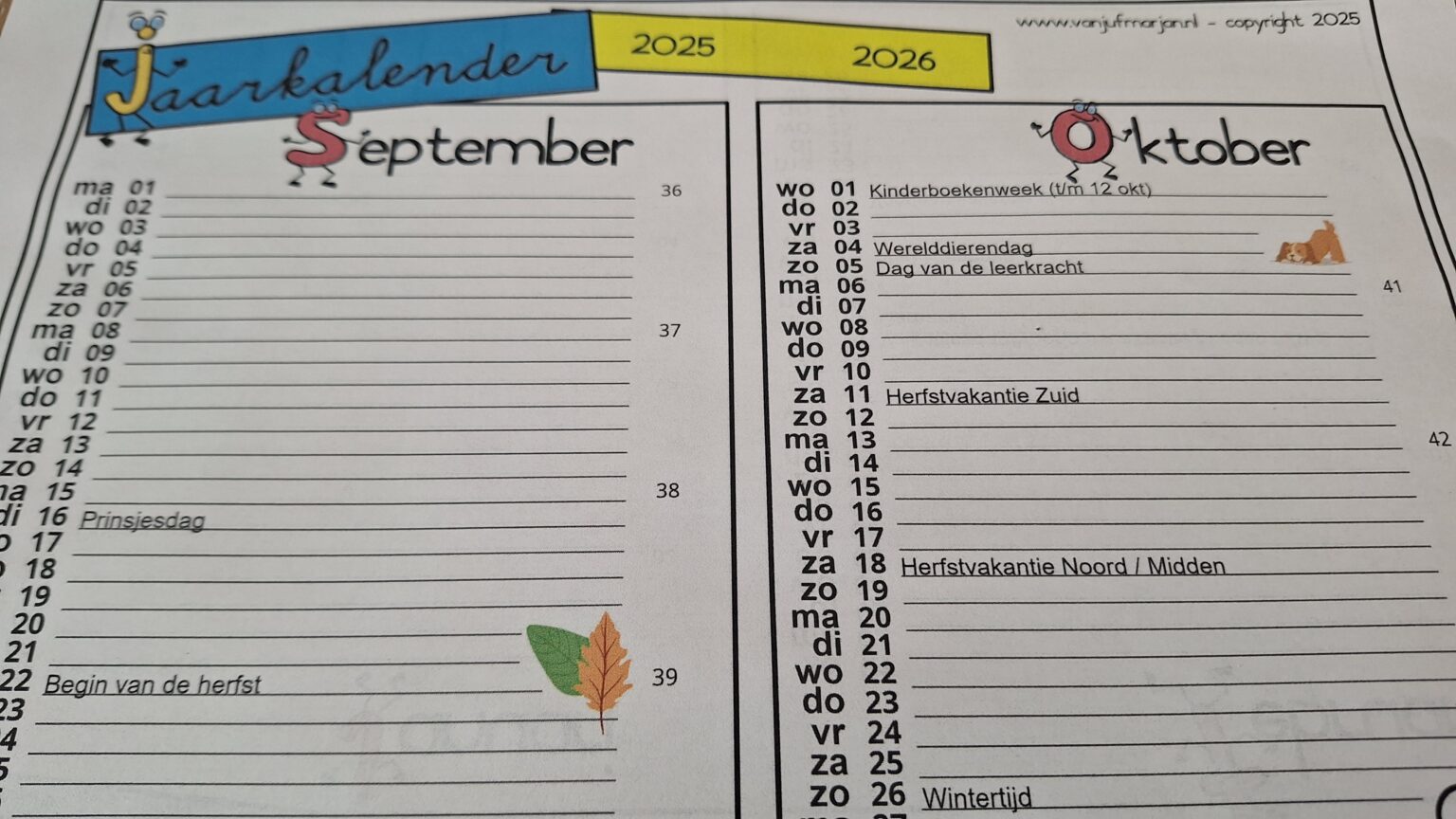 Jaarkalender 2025-2026 - vanjufmarjan.nl